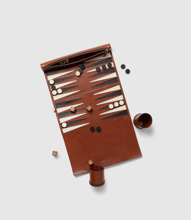 Métier Backgammon Set Brown Grained Italian Leather
